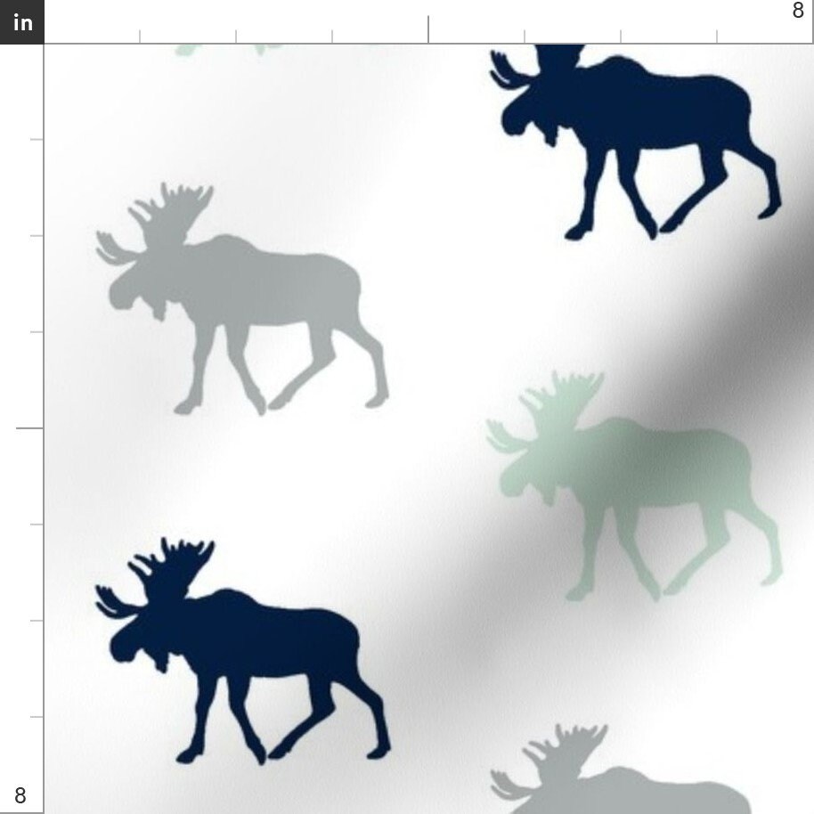 Moose Fabric Multi Moose / Northern Lights Grey/mint/navy | Etsy