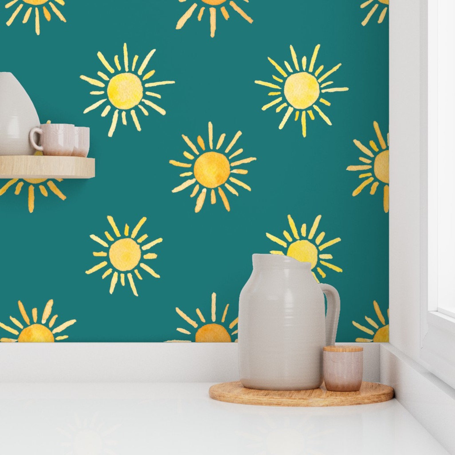 Teal Sun Wallpaper Summer Sunshine by Angelinamariadesigns - Etsy