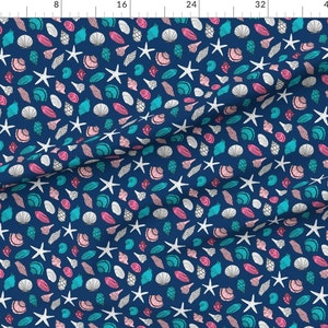 Navy Shells Fabric Seashell Summer Beach Fabric Baby Nursery - Etsy