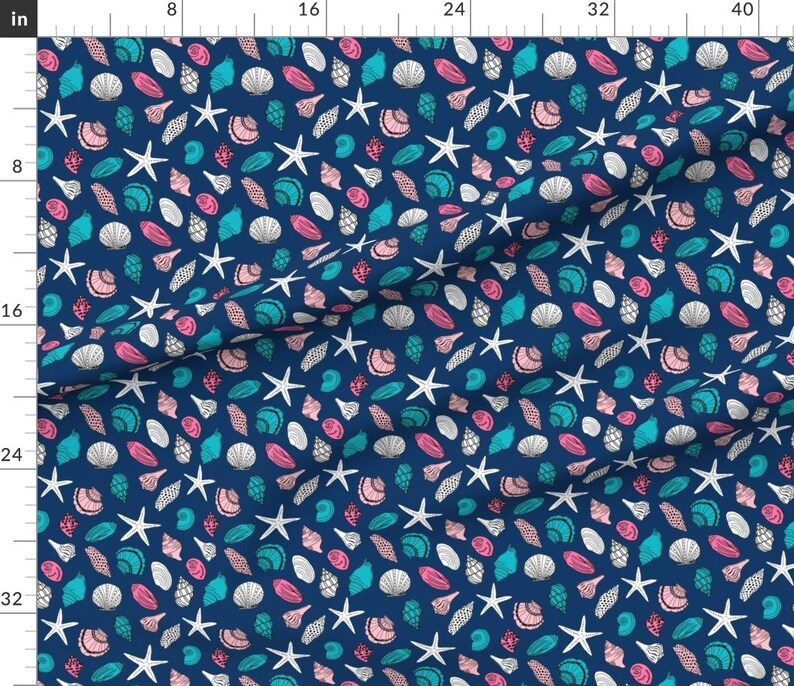 Navy Shells Fabric Seashell Summer Beach Fabric Baby Nursery | Etsy