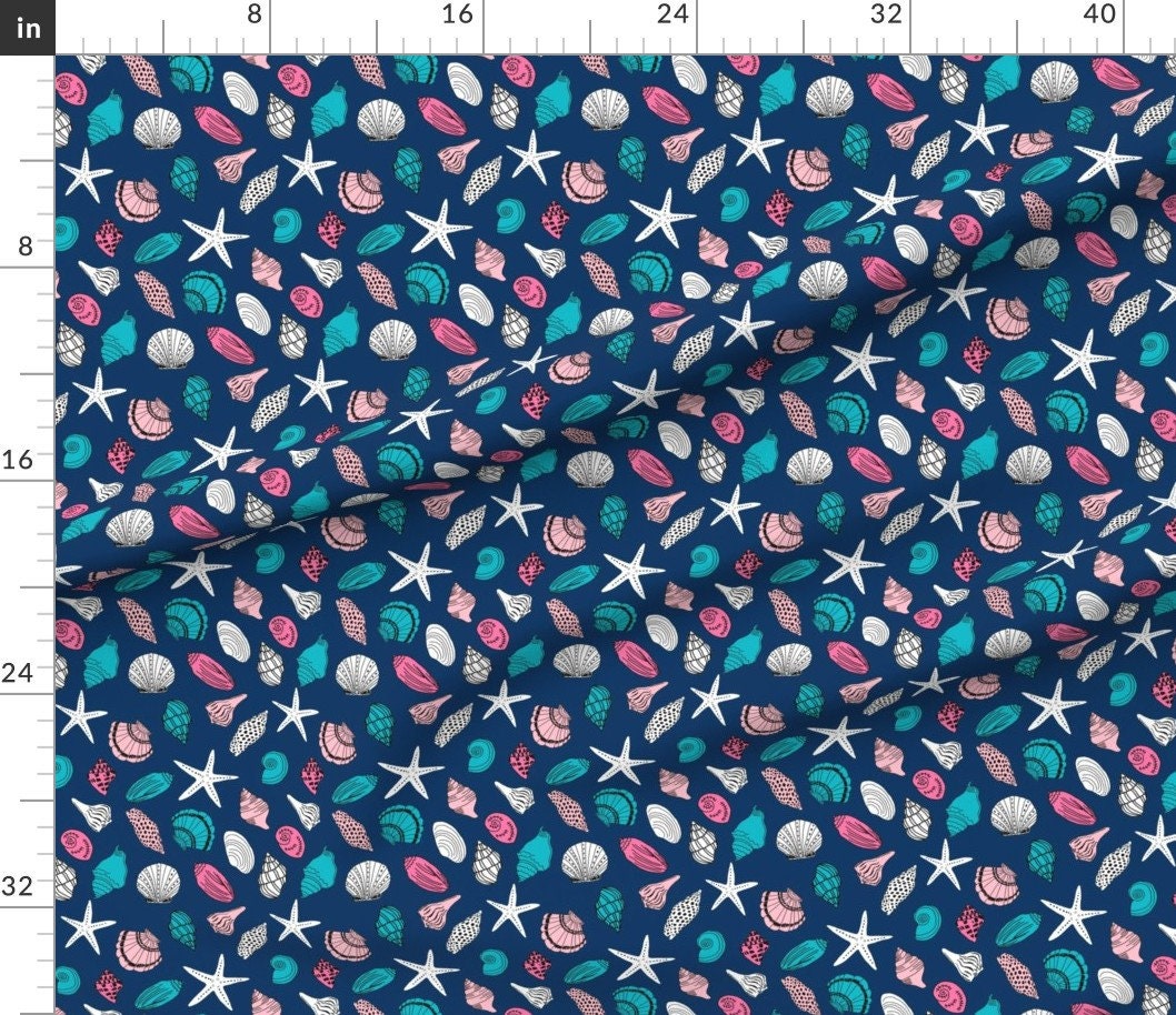 Navy Shells Fabric Seashell Summer Beach Fabric Baby Nursery | Etsy