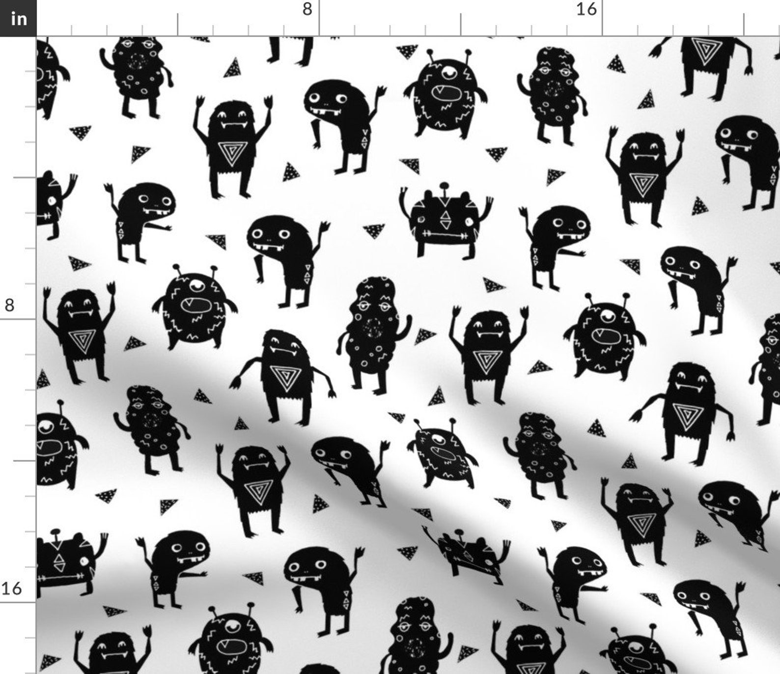 Monsters/zombies Fabric Black & White Custom Fabric by | Etsy