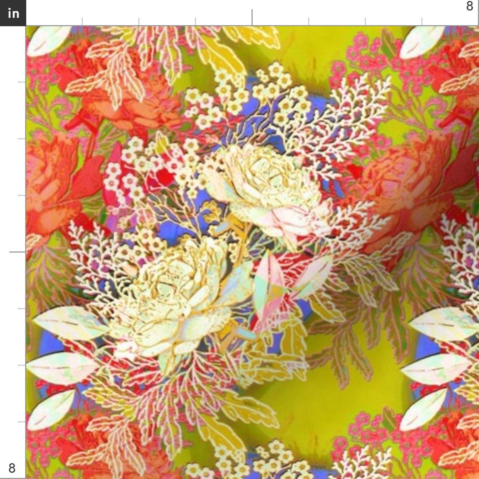 Boho Floral Fabric Floral Bohemian Roses In Chartreuse By | Etsy