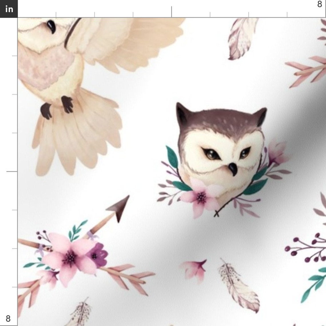 Owl Floral Fabric Bohoo Bohoo Boho Owl and Floral - Etsy