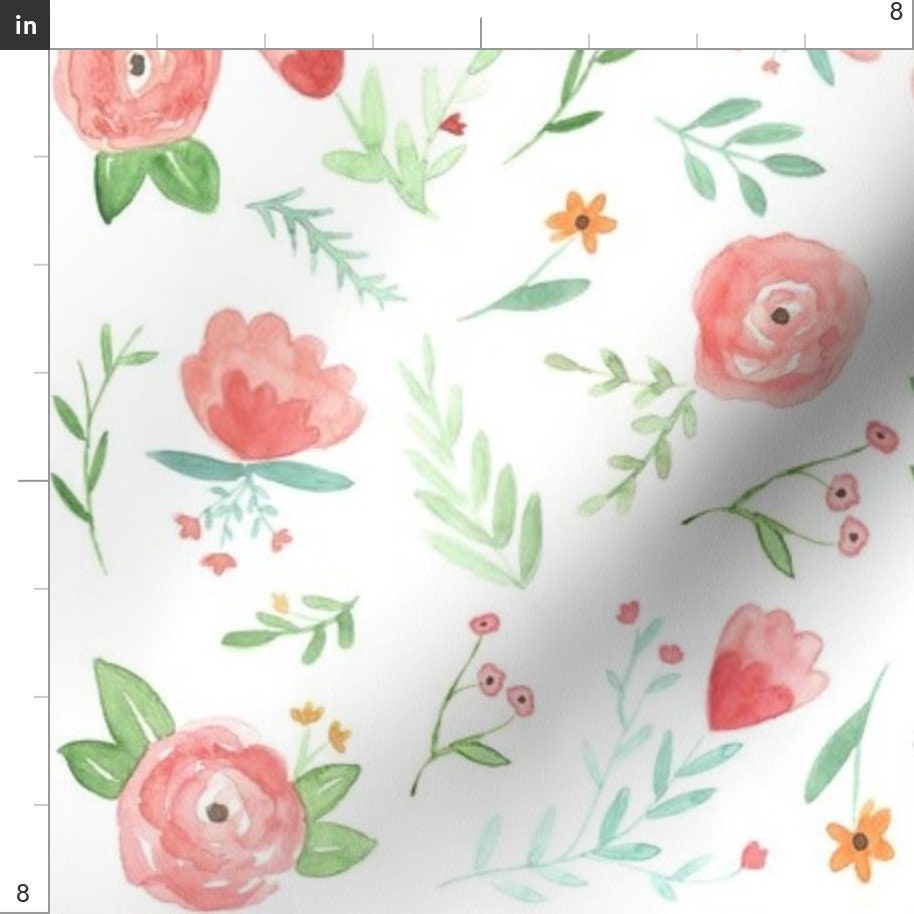 Watercolor Floral Fabric Peach Happy Floral by | Etsy