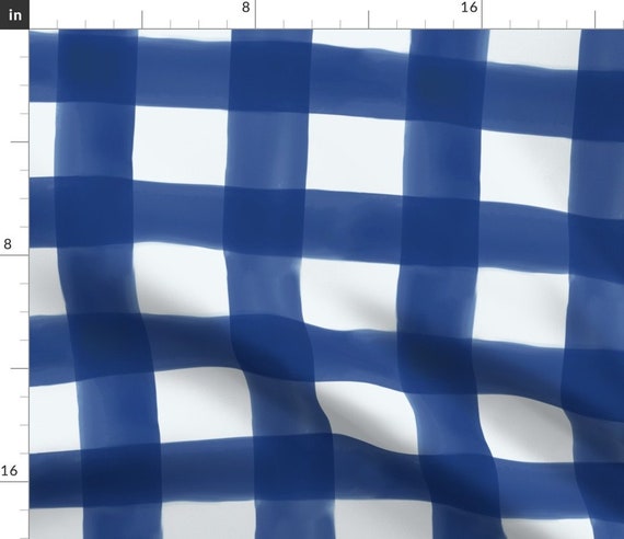 Navy Watercolor Check Fabric Navy Watercolor Gingham by | Etsy