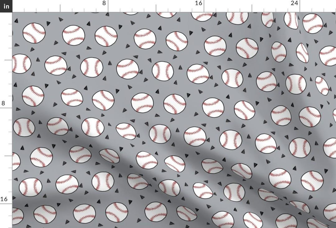 Baseball Fabric - Sports Baseball American Themed Fabric - Grey by ...