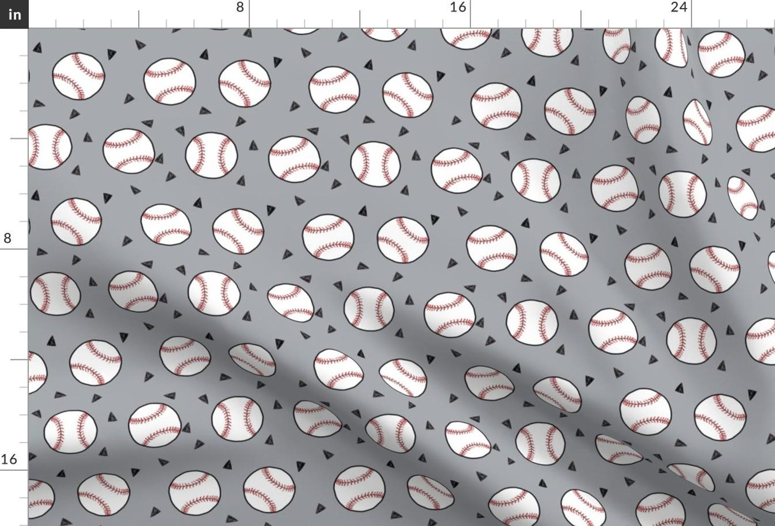Baseball Fabric - Sports Baseball American Themed Fabric - Grey by ...