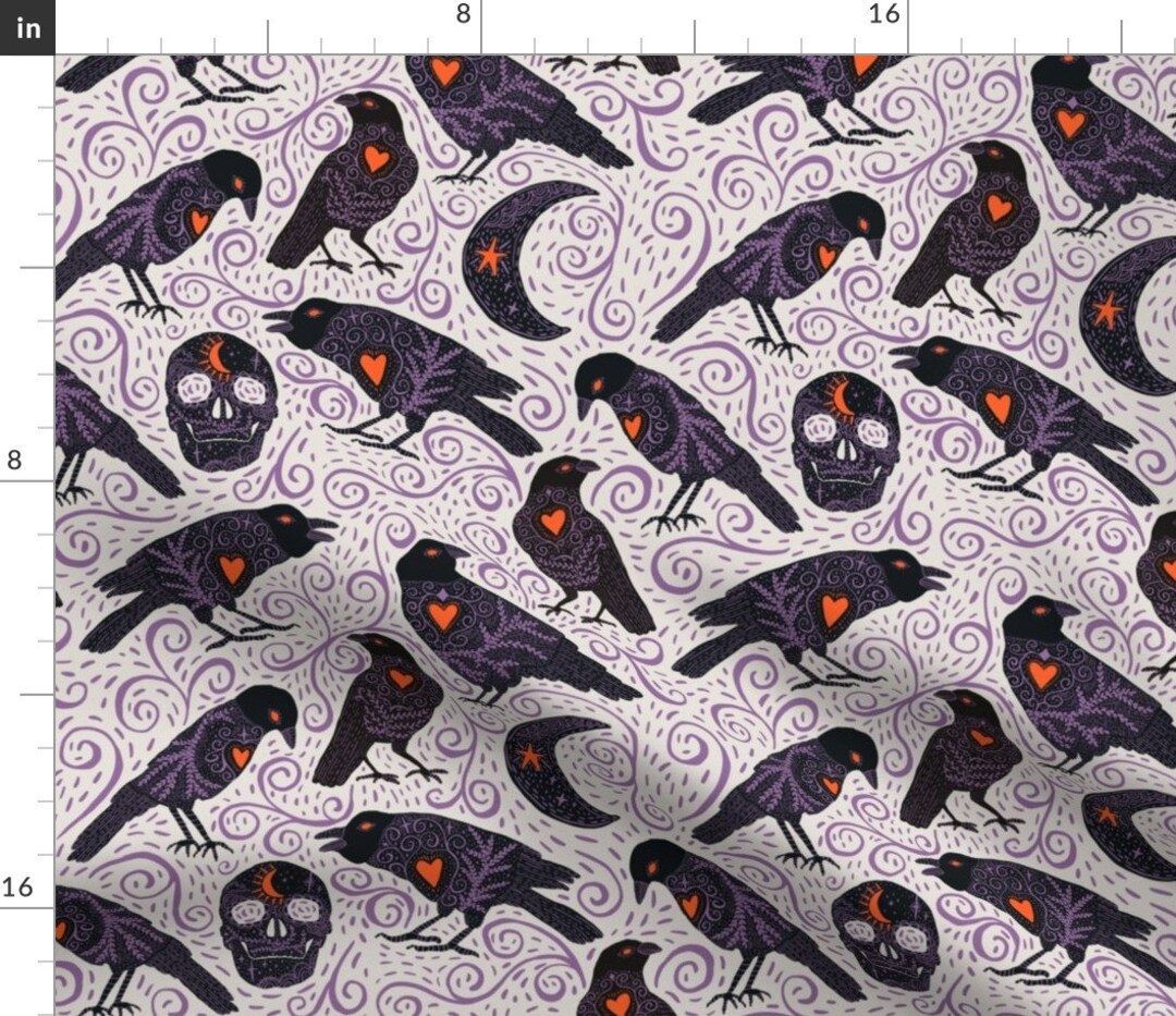 Magic Crows Fabric Magic Night Black Crows and Skulls by Scarlette ...