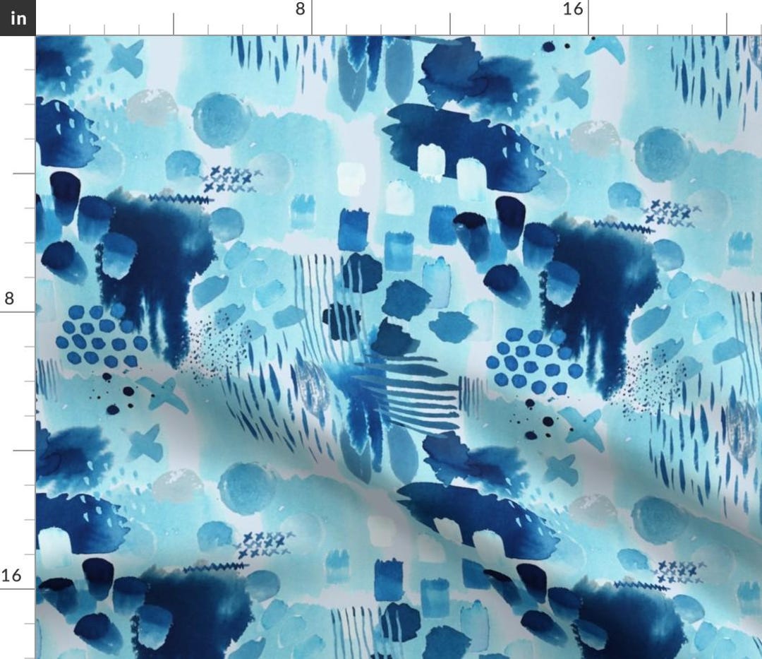 Abstract Watercolor Ocean Fabric Study in Blue, Watercolour by Katielee ...