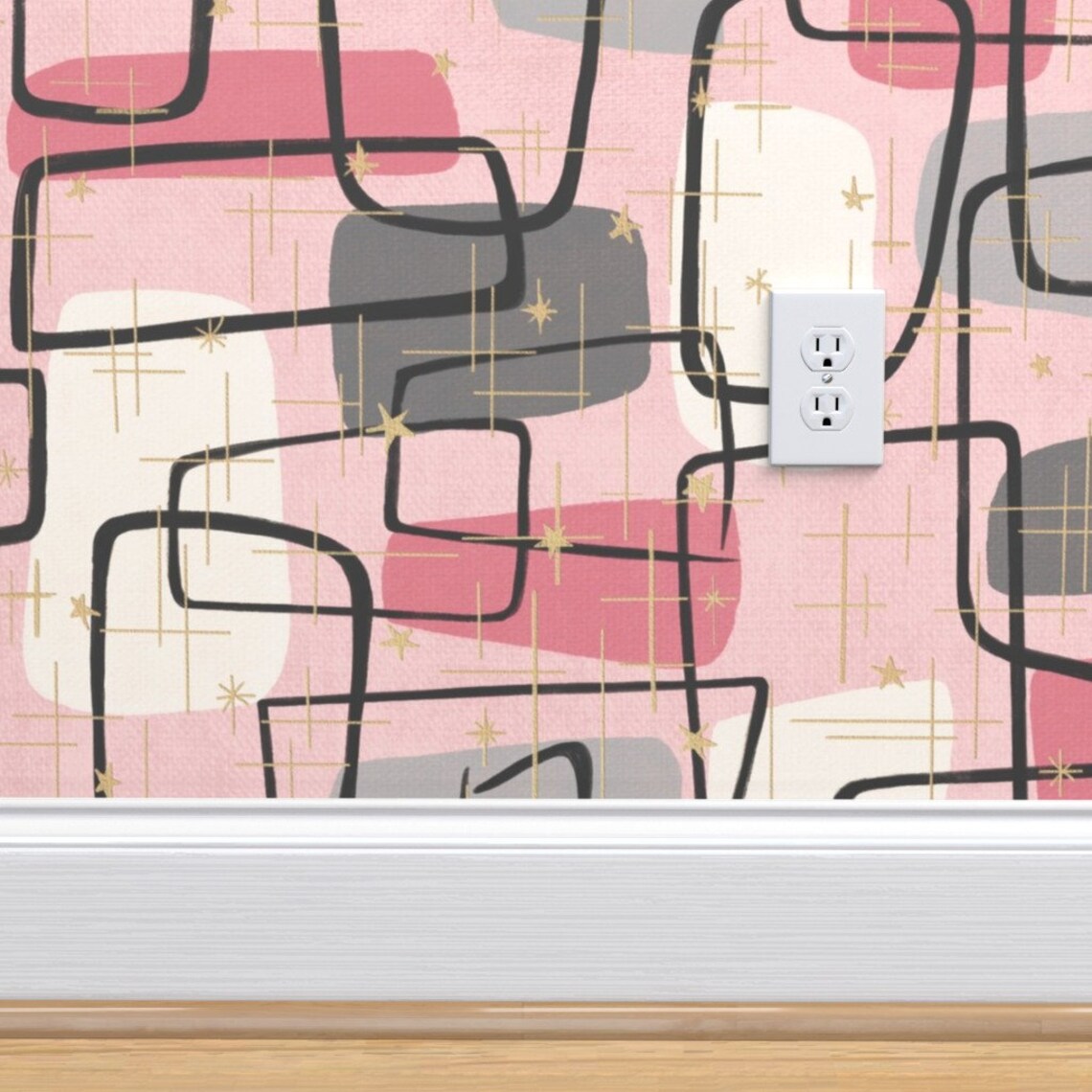 Mid-century Wallpaper Atomic Mcm Grid in Pink Parlor by - Etsy