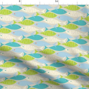 Mod Scandi School of Fish Fabric Green Fish Blue Fish by Studiojenny ...