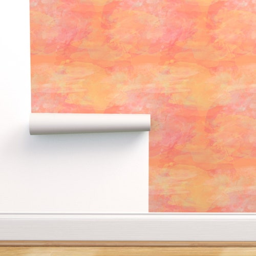 Batik Wallpaper Coral Sunset Watercolor Paint Effect by - Etsy