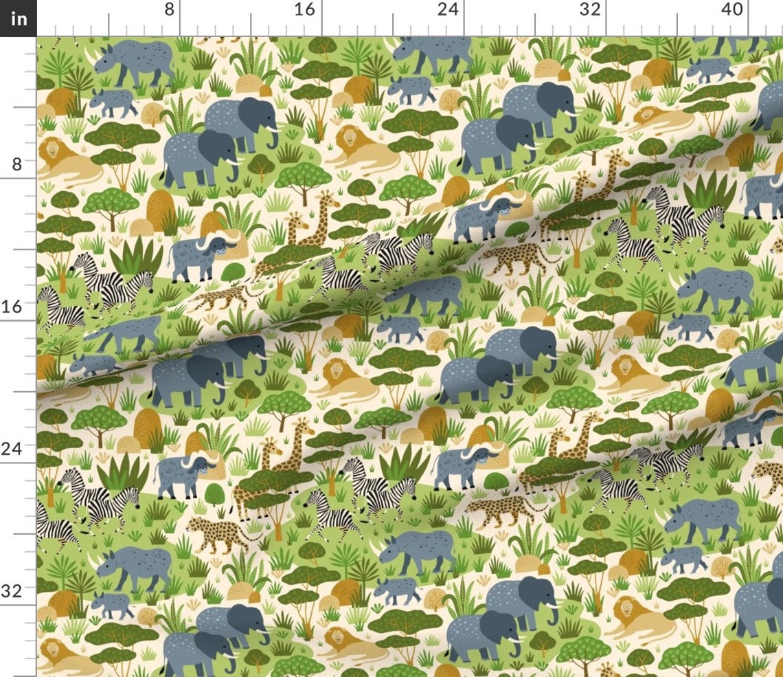 Safari Fabric Safari Wild Animals in Africa Savannah by - Etsy