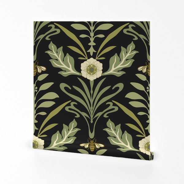 Black Floral Wallpaper - Etsy