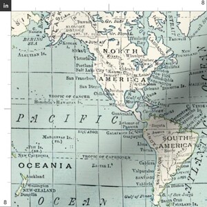 Vintage Maps Fabric - Soft Blue and Cream Map by Aftermyart - Blue and ...