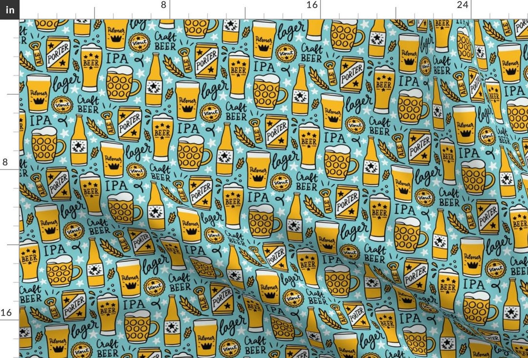 Beer Fabric - Beer on Turquoise by Natalia_gonzalez - Pint Craft Beer ...
