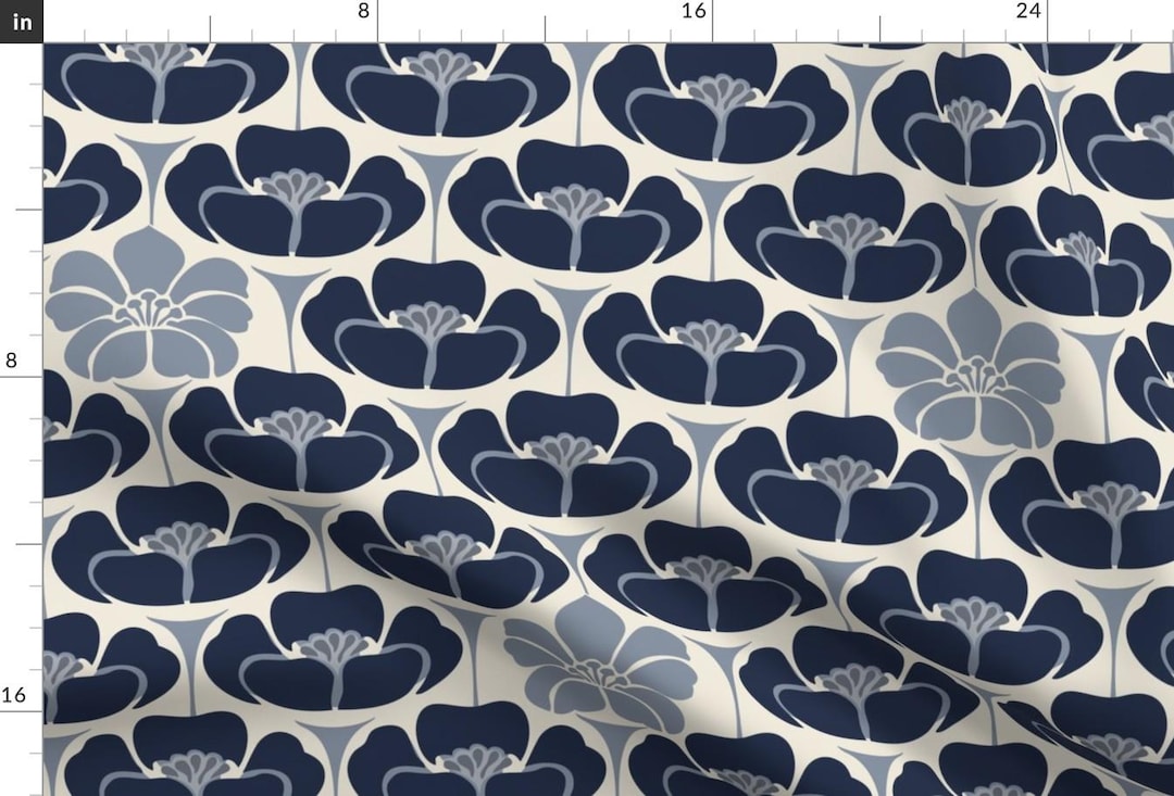 1920s Fabric - 1920s Floral - Indigo Blue by Fernlesliestudio - 1920s ...