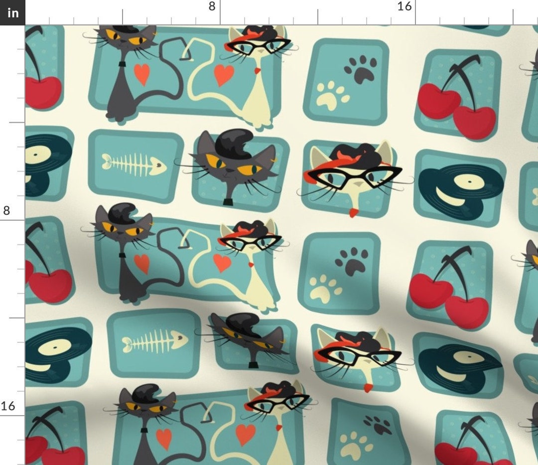 Rockabilly Abstract Ally Cats Geo Fabric Rockabilly Cats by - Etsy