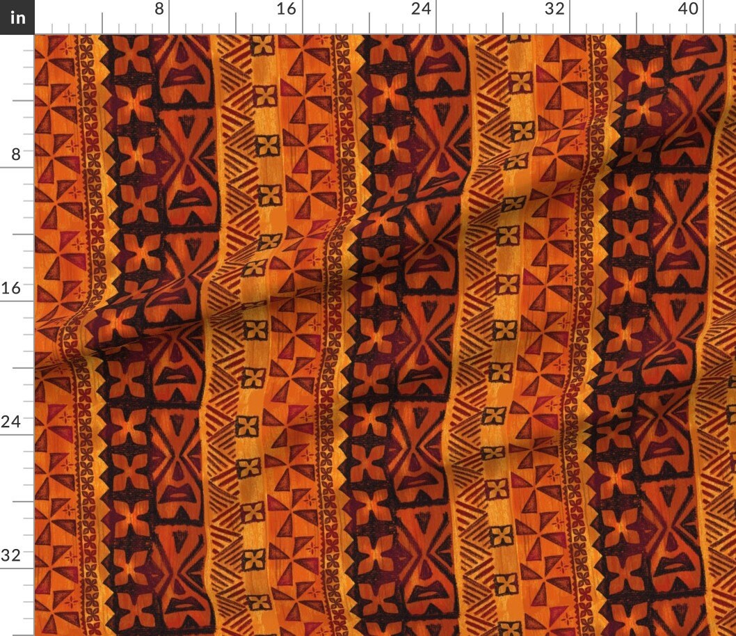 Tiki Tapa Fabric Tapa Flower by Woodyworld Brown Orange - Etsy
