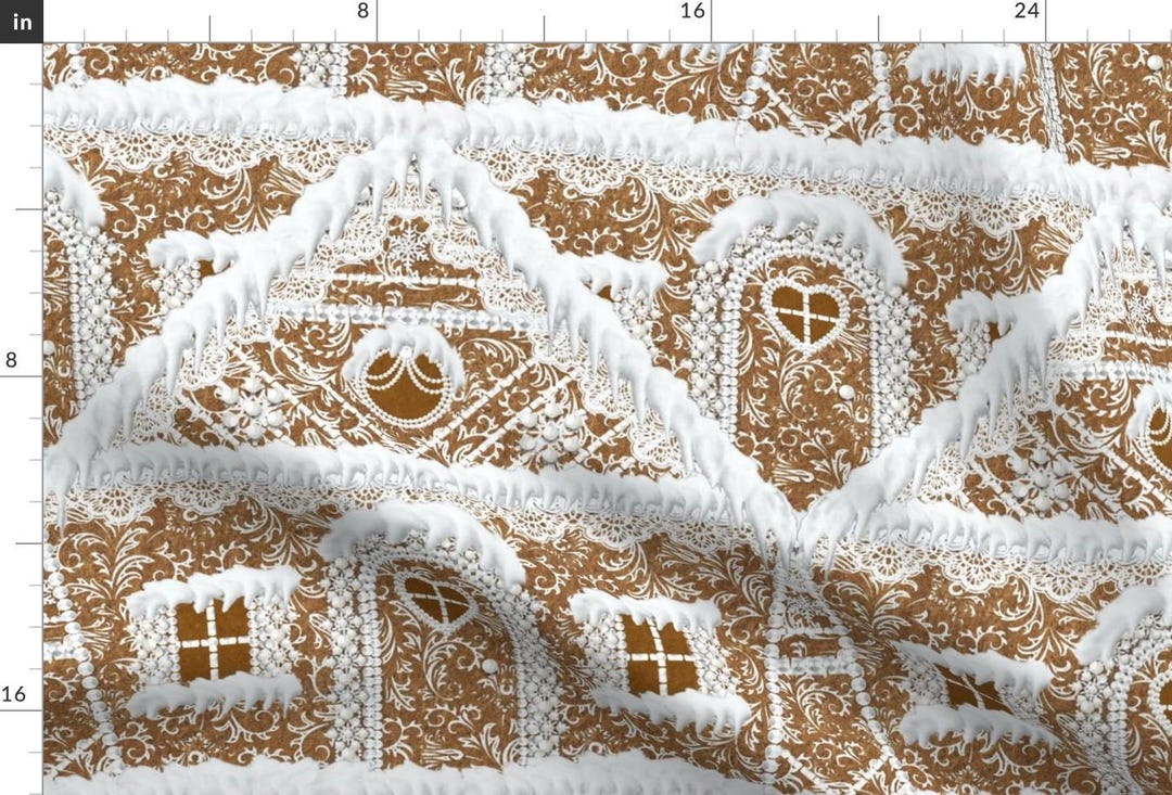 Gingerbread Houses Frosted Fabric - Swedish Gingerbread by ...
