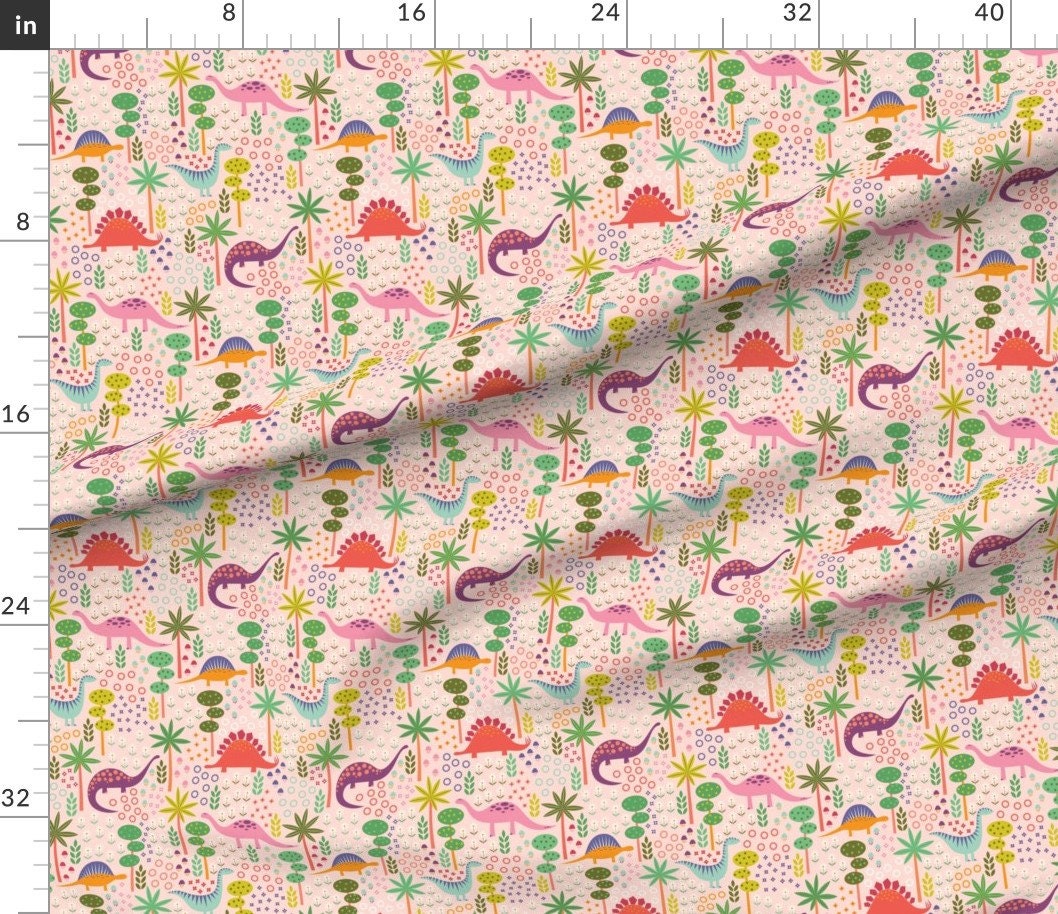 Dinosaur Pink Prehistoric Fabric Dinos in the Garden by | Etsy