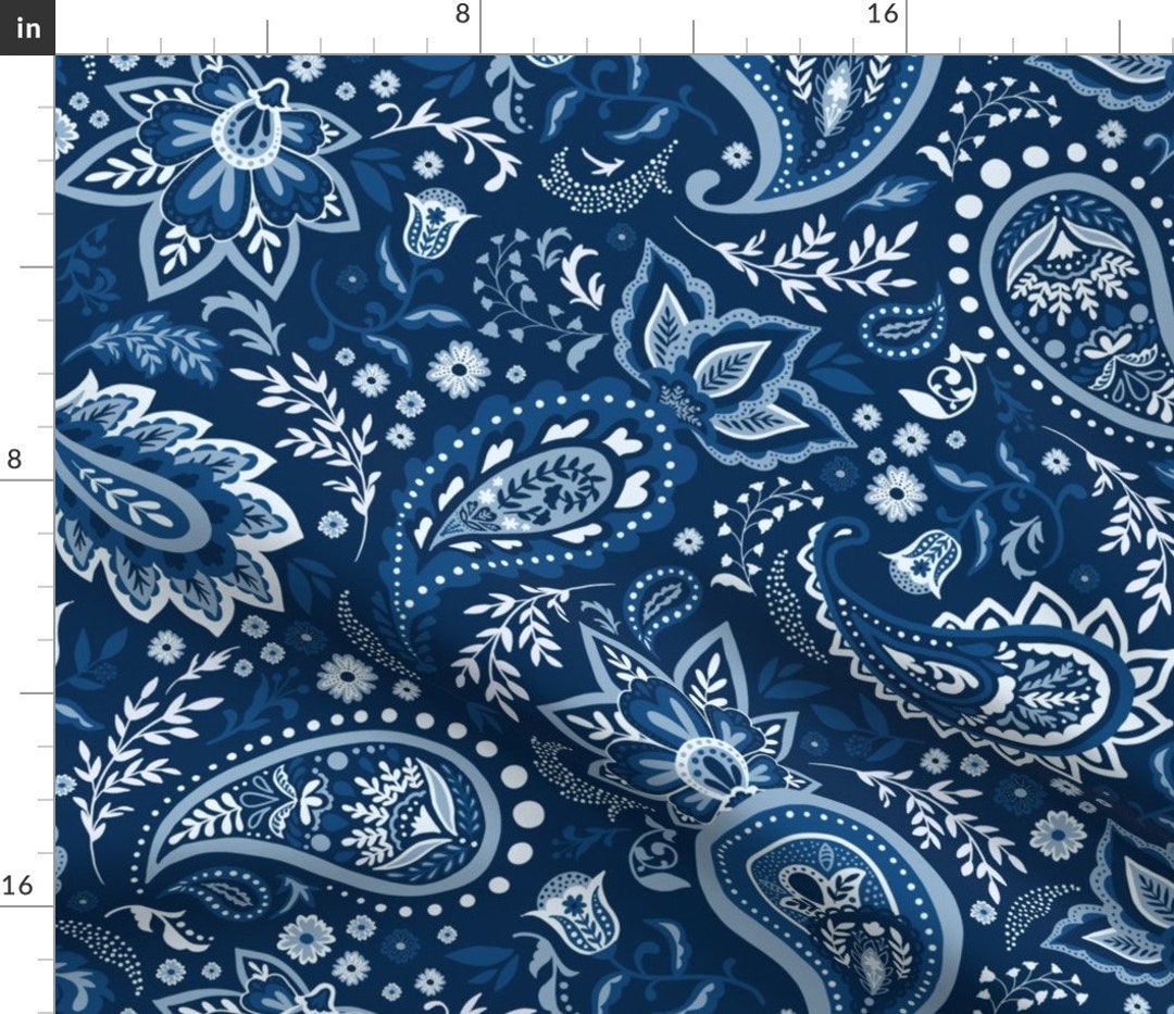 Monochromaticdc Blue Paisley Fabric Blue Soma Paisley by Oppositedge ...