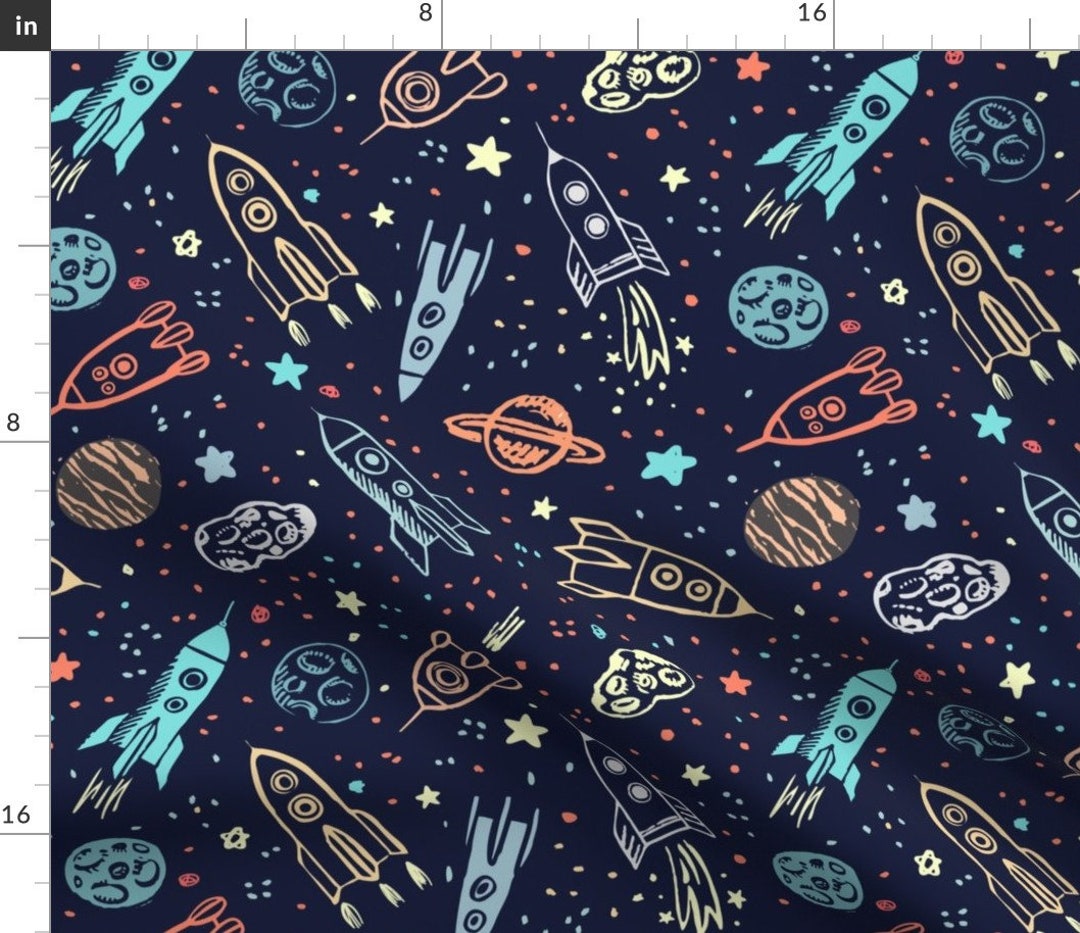 Space Fabric Space Voyage by Motmagic Blue Rocket Kids Science ...