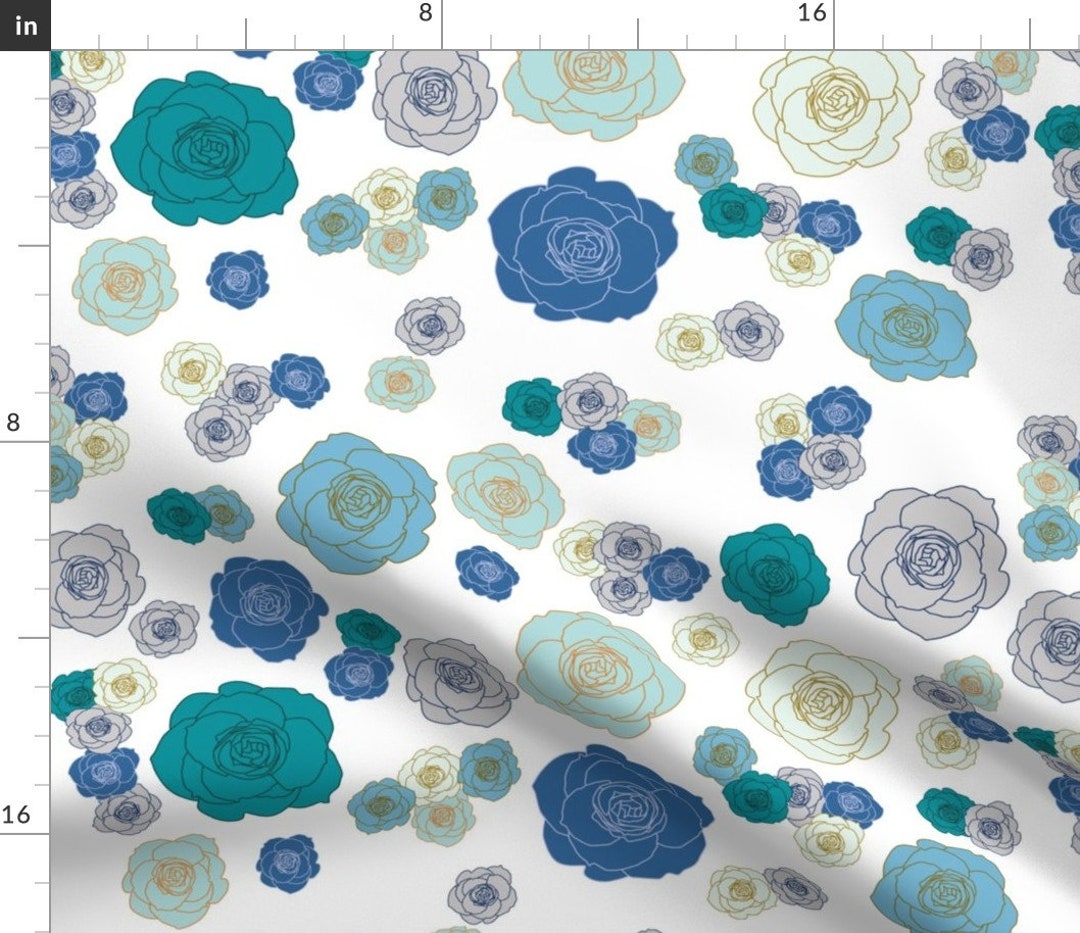 Blue Roses Fabric Roses Floral Pattern Blues By - Etsy España