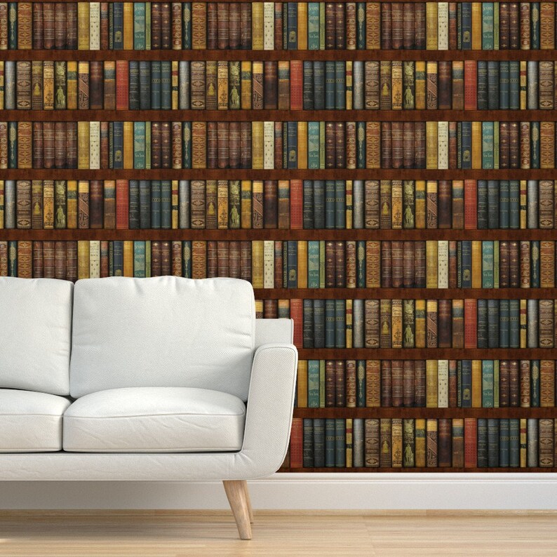 Vintage Library Wallpaper Instant Bookcase by - Etsy