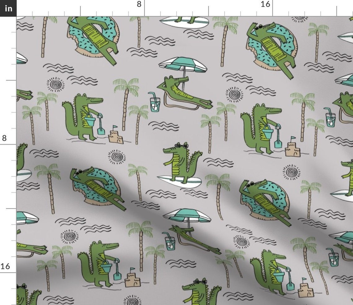 Alligator Fabric Alligator Vacation // Tropical Beach Gator - Etsy