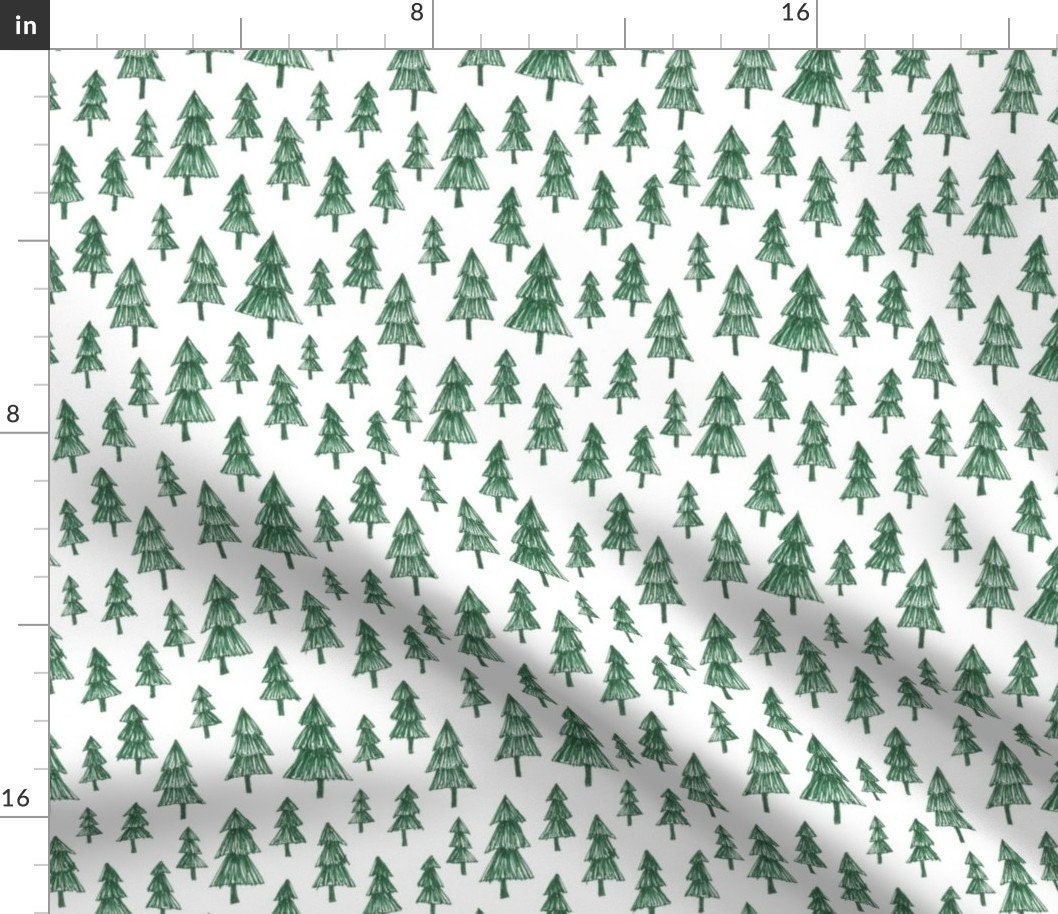 Tree Pattern Fabric Sketchy Green Tree Pattern by Swoldham - Etsy