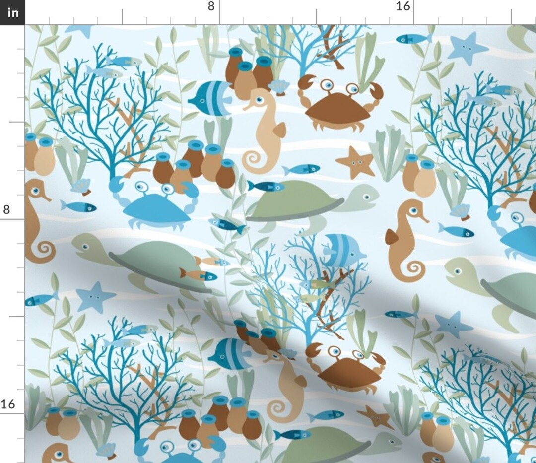 Sea Fabric Life in the Reef Blue by Heleenvanbuul Sea - Etsy