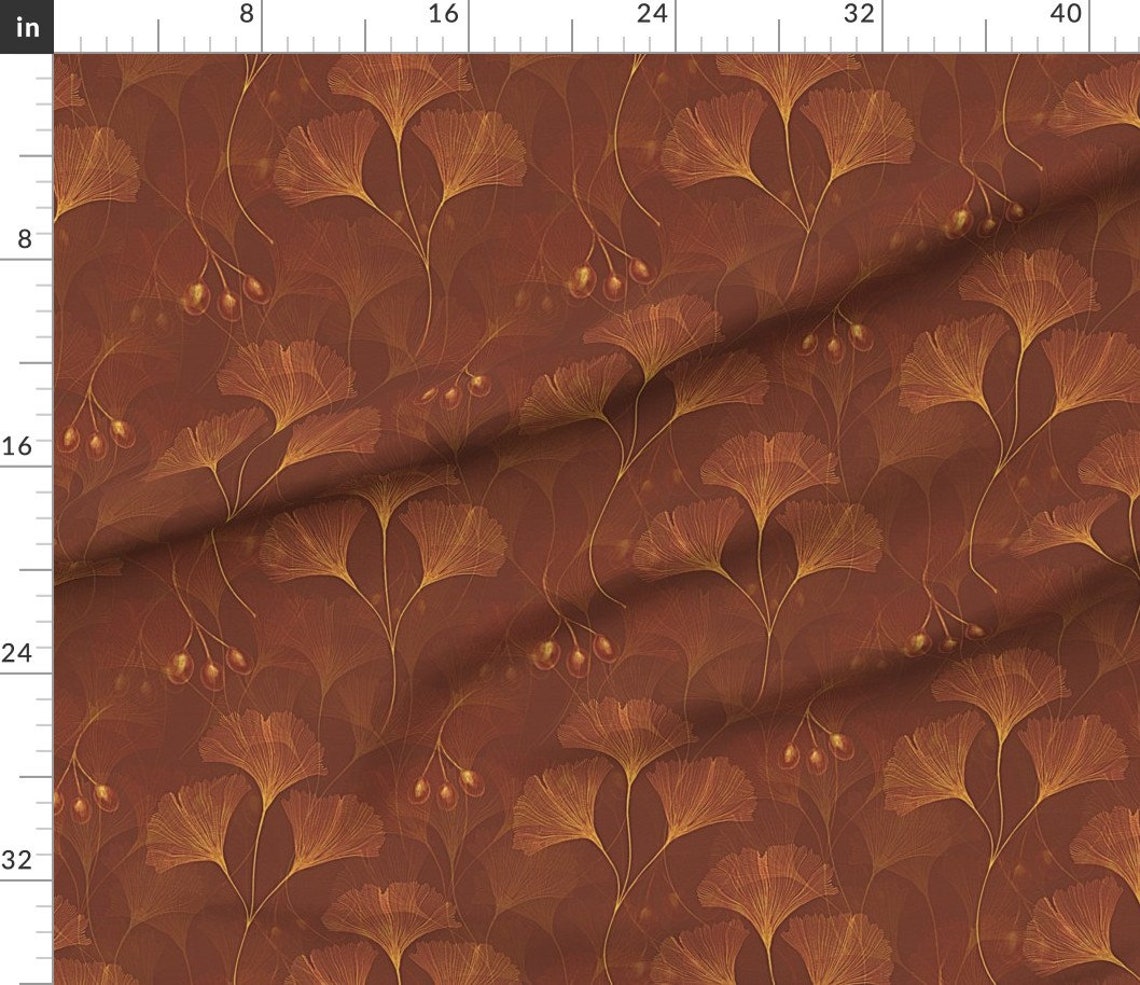 Gingko Tree Leaves Fabric Ginkgo Biloba-coffee by Wren | Etsy