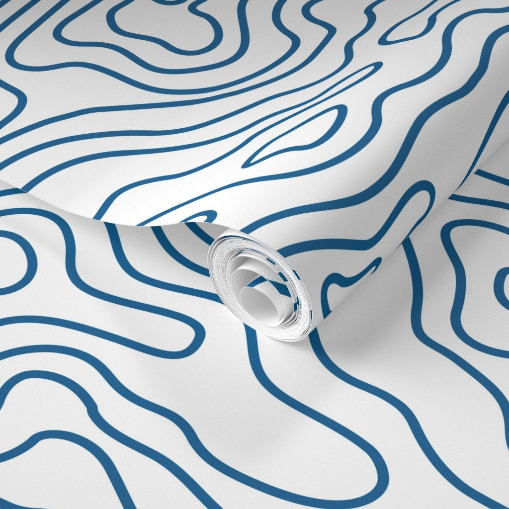 Topographic Wallpaper Dark Blue and White Wave Elevation - Etsy