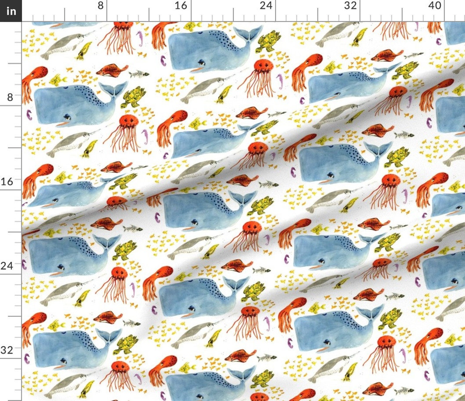 Nautical Sea Creatures Fabric Underwater Friends By Taraput | Etsy