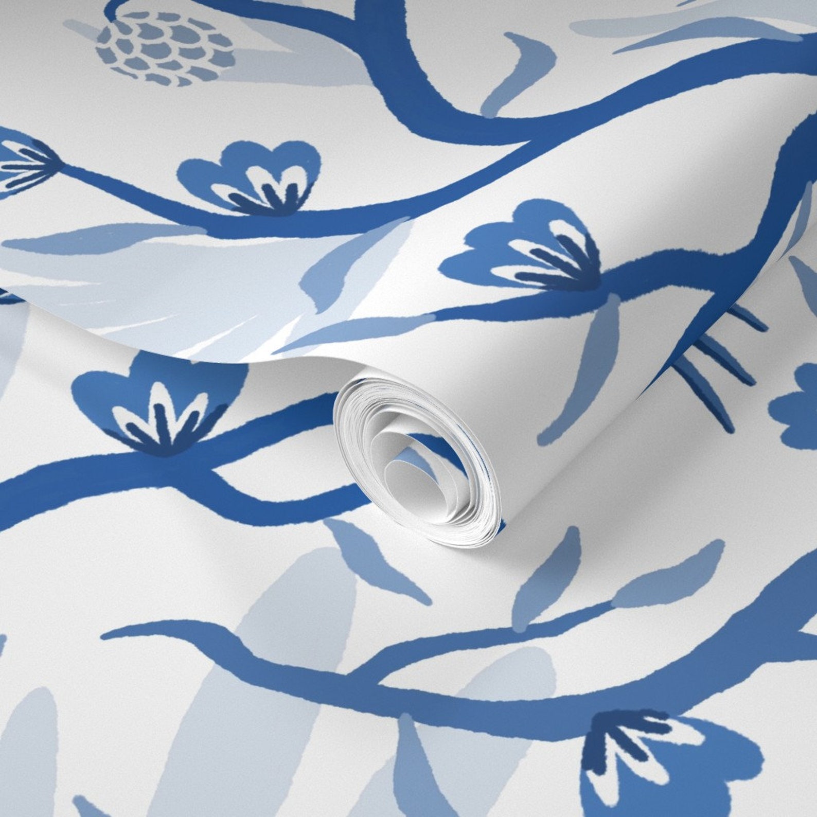 Botanical Blue Chinoiserie Blue Garden by Kondratya - Etsy