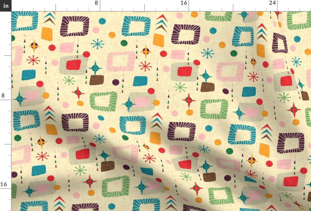 Retro 1950s Fabric - 1950s Atomic Pattern Small by Bruxamagica - Mod Atomic Mid Century Modern ...