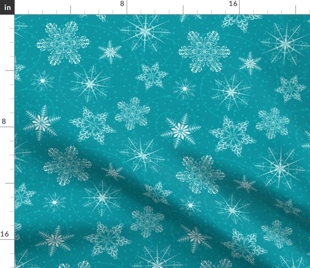 Snow Flurries Fabric Blue Retro Snowflakes Pattern by - Etsy