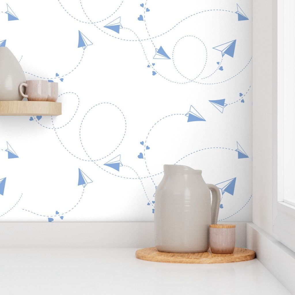 Paper Airplanes Wallpaper Blue Papaer Airplanes by Cutiecat - Etsy