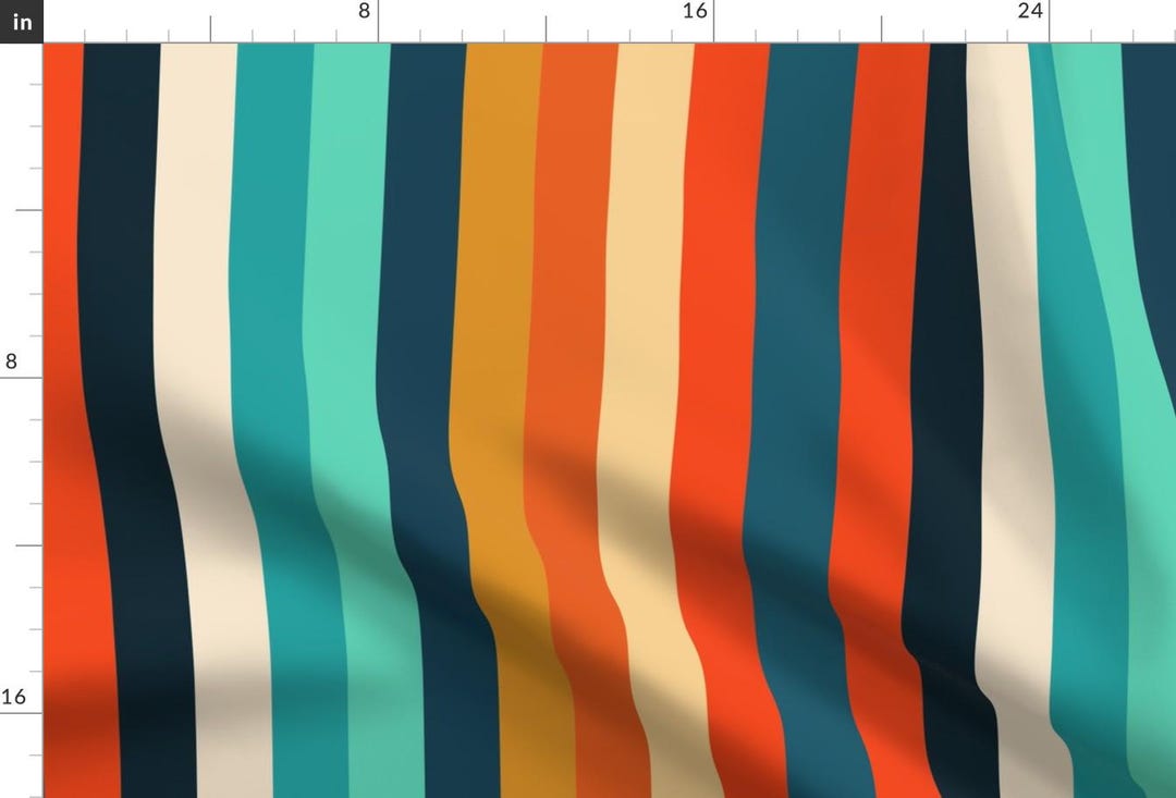 Retro Stripes Fabric - Rugby by Suziness - Rugby Stripe Orange Red Blue ...