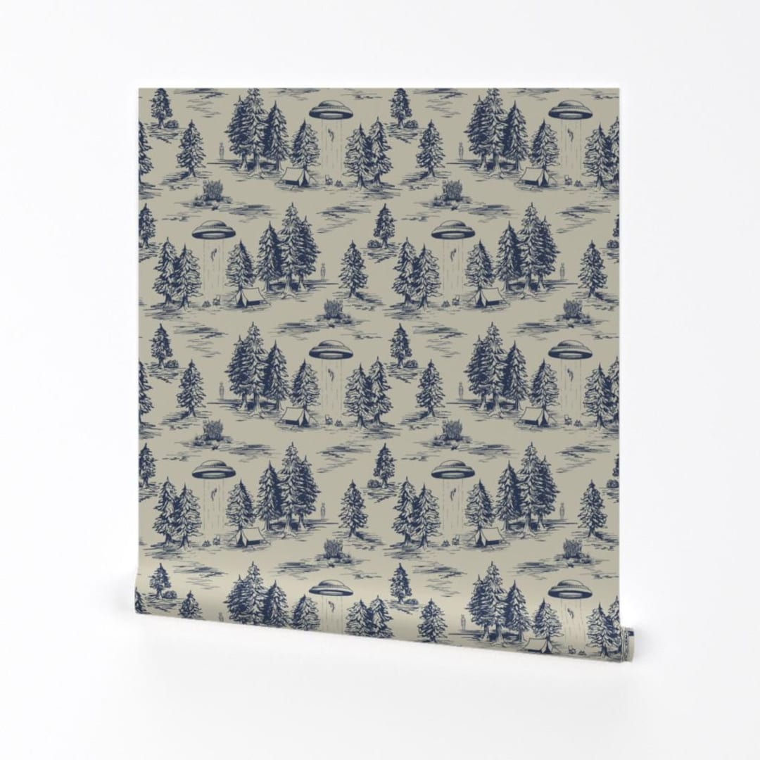 Alien Wallpaper - Blue Alien Abduction Toile by Somecallmebeth - Small ...
