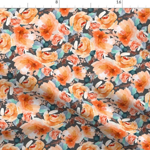 Orange Floral Fabric - Etsy
