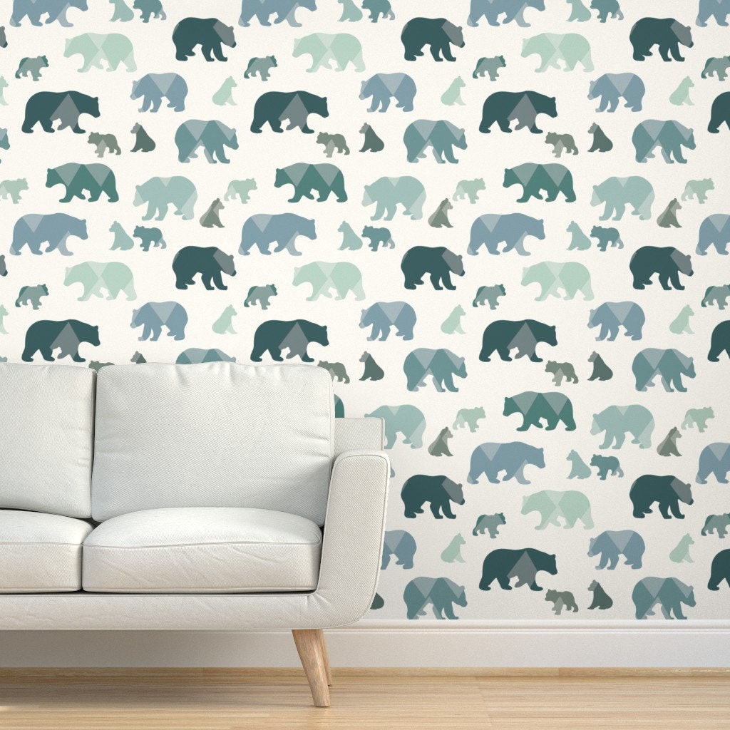 Bears Wallpaper Bears Cubs Large Teal by | Etsy
