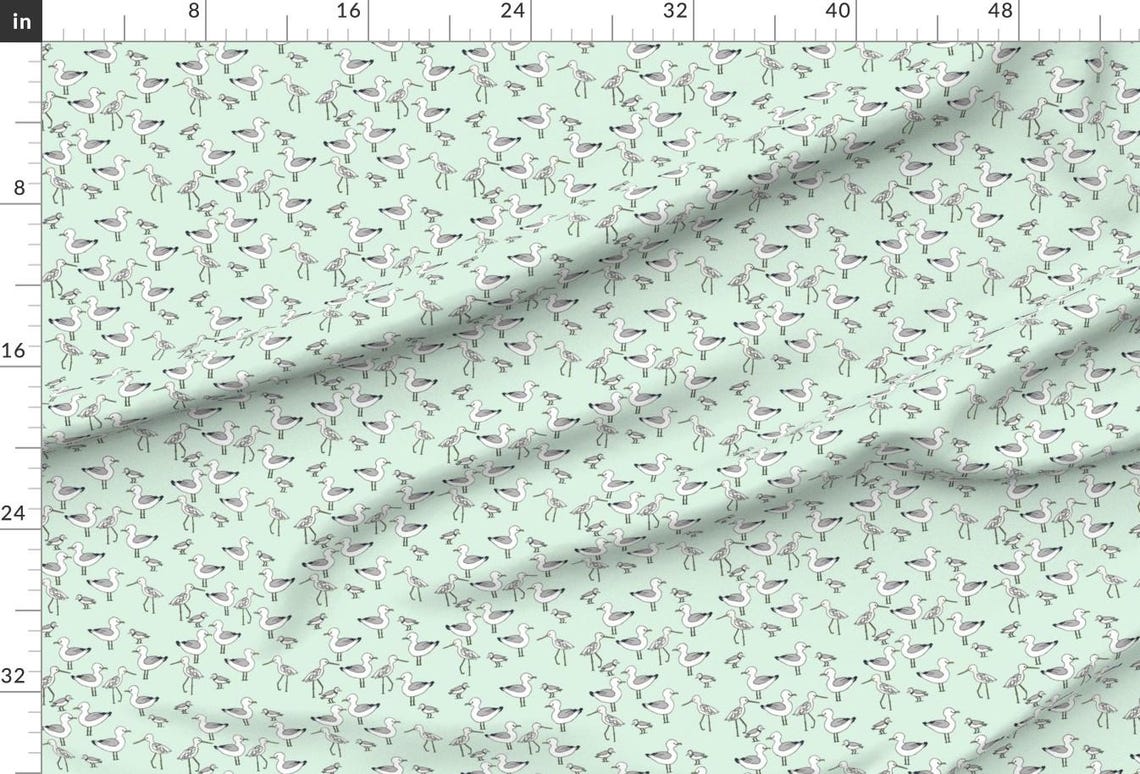 Seagull Fabric - Beach Birds by Sweetmelodydesigns - Mint Green Beach ...