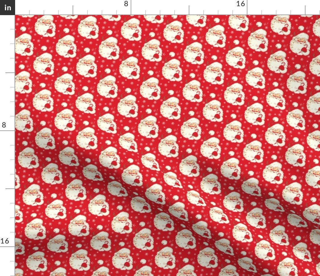 Vintage Santa Fabric Hi Santa Red Small Size by Parisbebe | Etsy