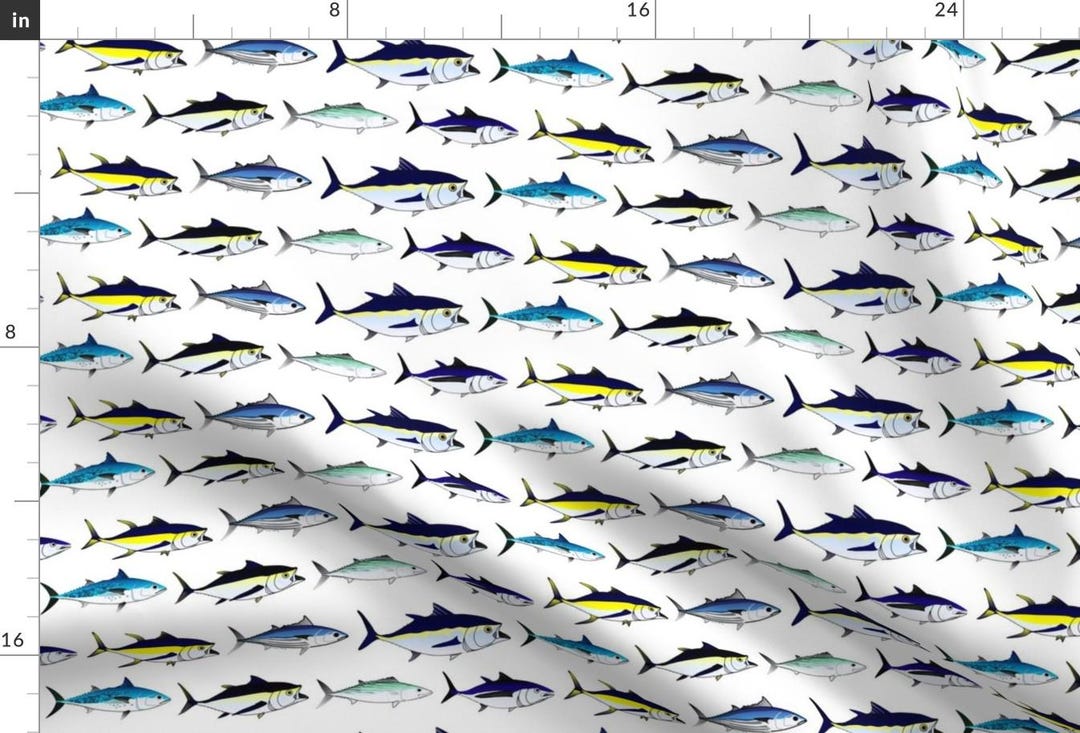 Big Tuna Fabric - 7 Tuna Bigger by Combatfish - Blue Summer Lake Tuna ...