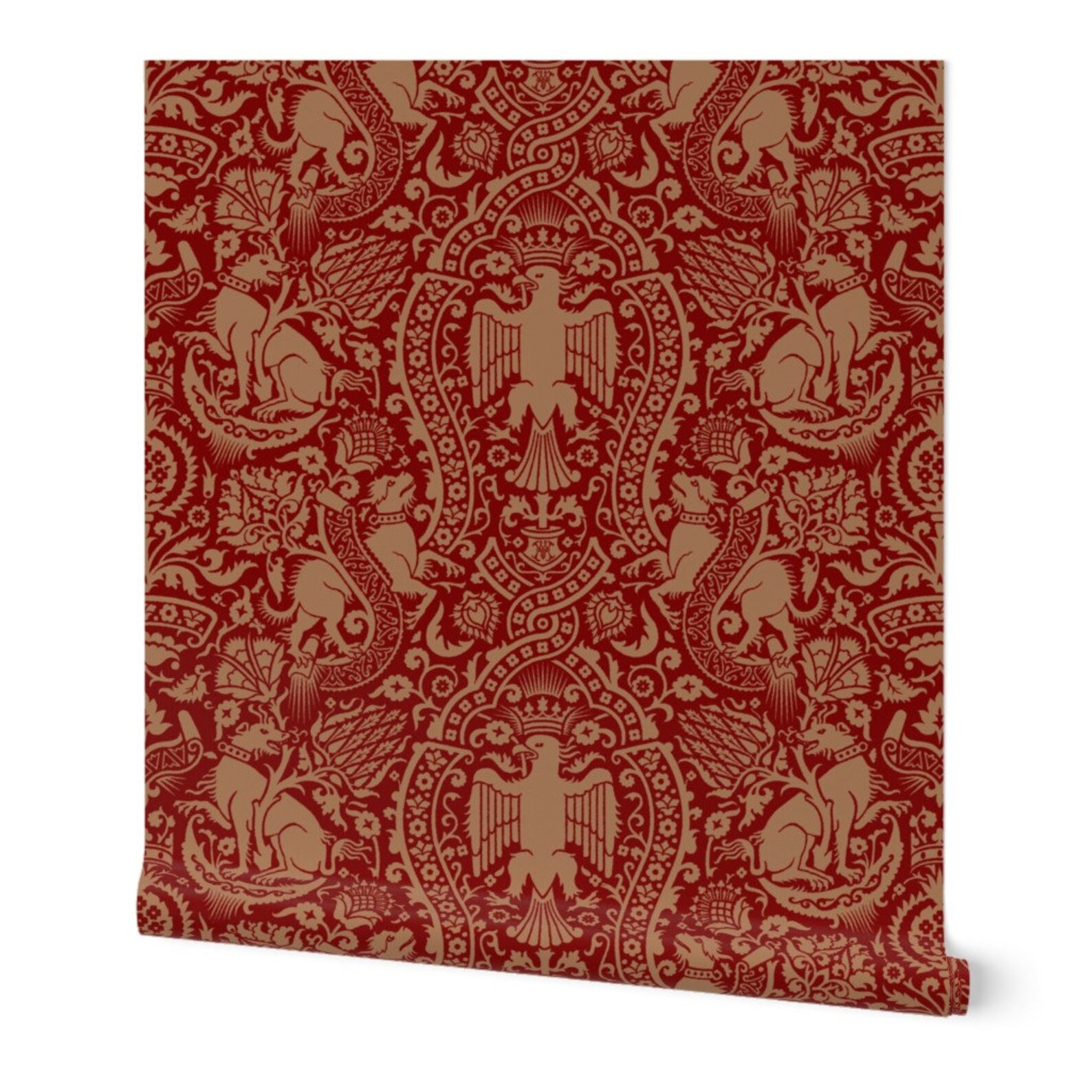Damask Wallpaper Damask by Muhlenkott Damask Maroon Gold - Etsy