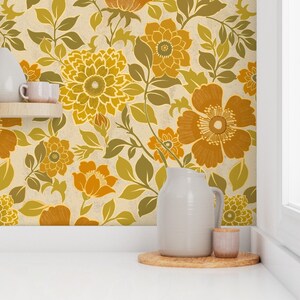 Retro Wallpaper 70s Retro Vintage Floral Warm Colors by Chrissyink ...