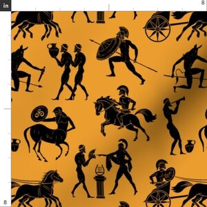 Greek Mythology Fabric Greek Figures on Orange by Thinlinetextiles ...